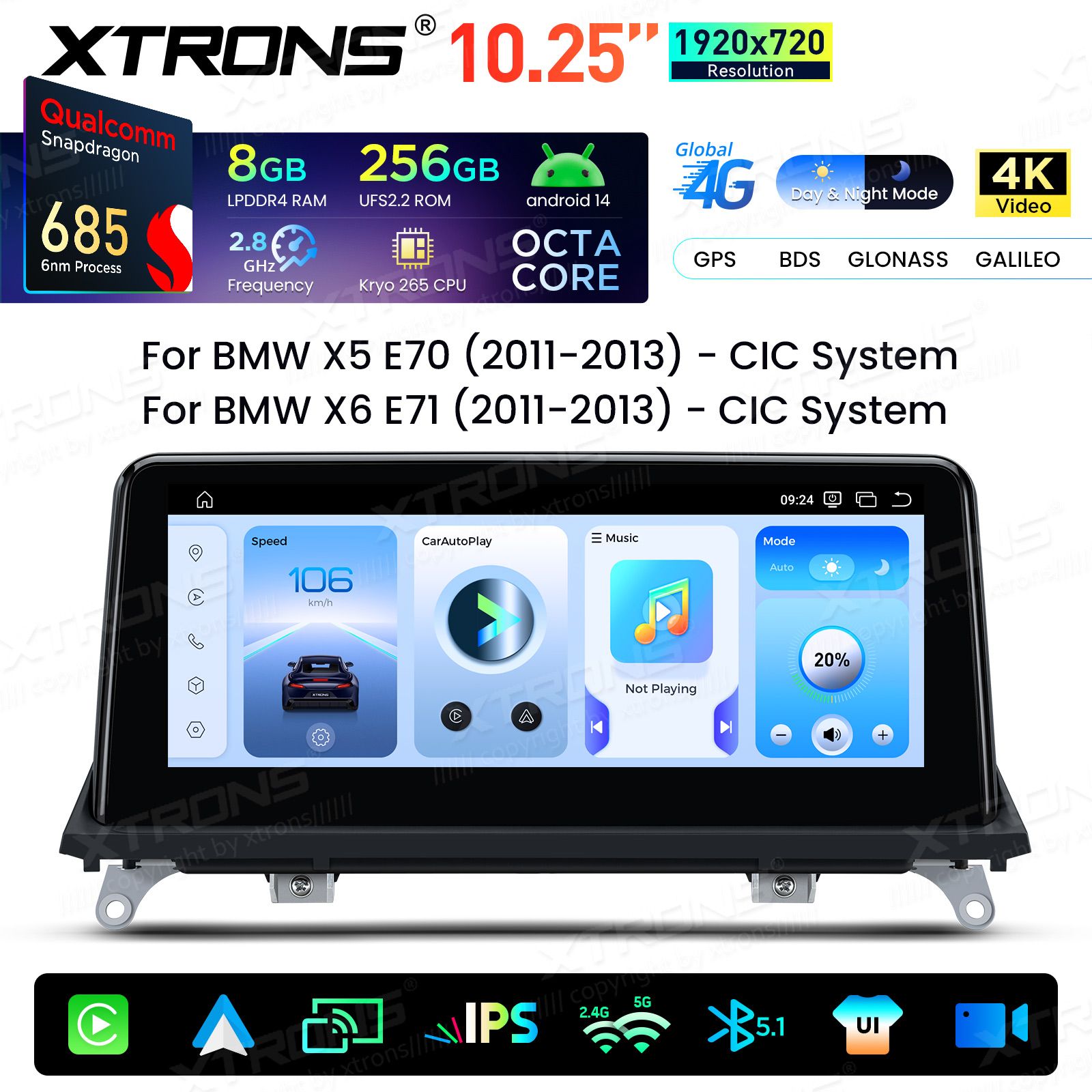 Xtrons | QWBX14X5CI | BMW X5 E70 | CIC | Snapdragon 685 | 8 GB RAM ...